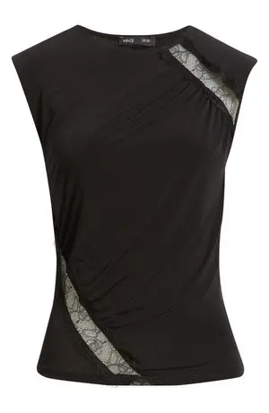 Mango Lace Panel Ruched Top