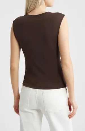 Mango Lace Panel Ruched Top - Brown