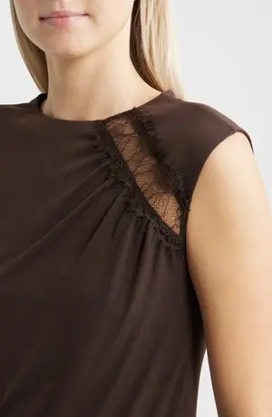 Mango Lace Panel Ruched Top - Brown