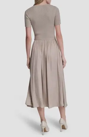 Dkny Mixed Media Short Sleeve Dress - Pebble