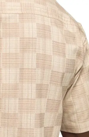Lucky Brand Checker Cotton Blend Camp Shirt - Beige