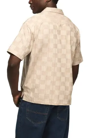 Lucky Brand Checker Cotton Blend Camp Shirt - Beige