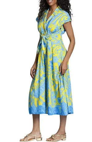 APNY Paisley Print Tie-front A-line Dress - Yellow Multi