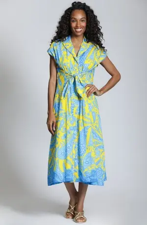 APNY Paisley Print Tie-front A-line Dress - Yellow Multi