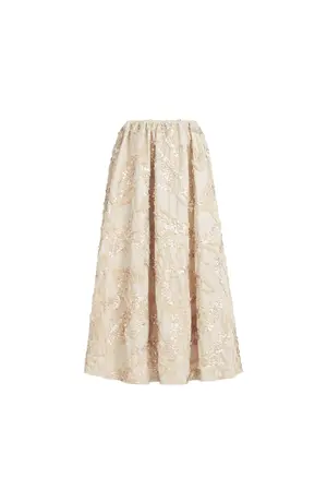 Brunello Cucinelli Embroidered Cotton Poplin Skirt - Sand