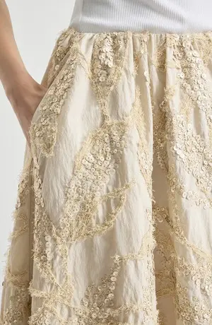 Brunello Cucinelli Embroidered Cotton Poplin Skirt - Sand