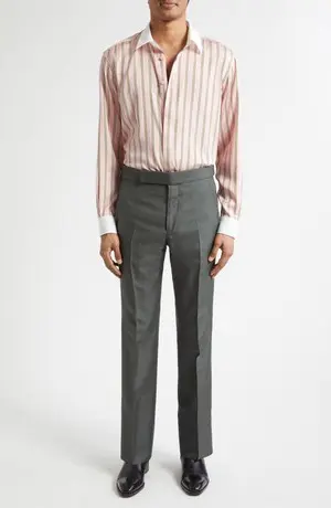 TOM FORD Fluid Fit Oxford Stripe Silk Jacquard Button-up Shirt