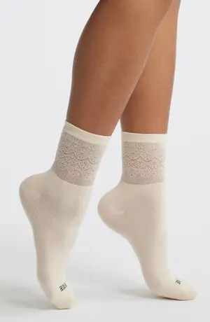 Hue Lace Cuff Crew Socks - Blush