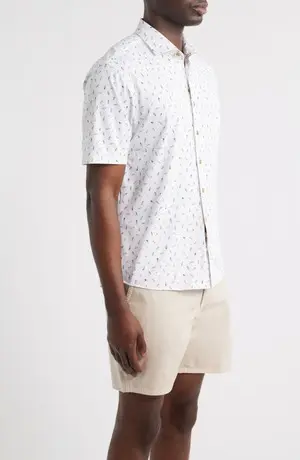 Johnnie-o Shortboard Knit Short Sleeve Button-up Shirt - White