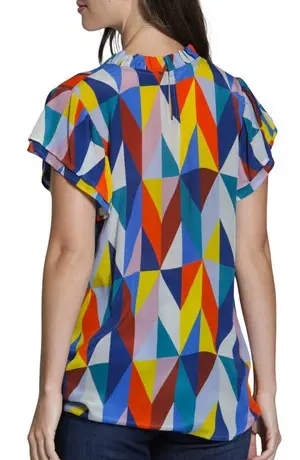 APNY Allover Print Flutter Sleeve Shirt - Blue Multi