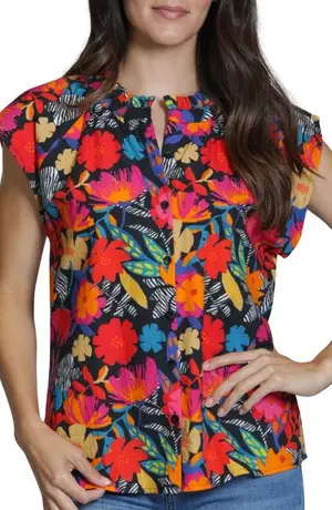 APNY Printed Cap Sleeve Top - Red Multi