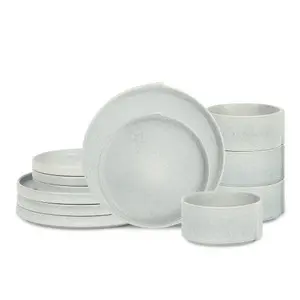 STONE + LAIN Bao Stoneware 12-piece Dinnerware Set - Blue-grey