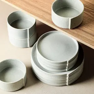 STONE + LAIN Bao Stoneware 12-piece Dinnerware Set - Blue-grey