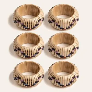 ZSA ZSA ZSU Lotus Wood Napkin Ring Set Of 6 - Red