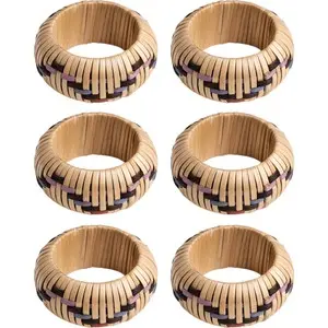 ZSA ZSA ZSU Lotus Wood Napkin Ring Set Of 6 - Red