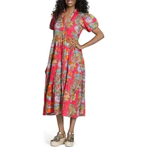 APNY Floral Print Puff Sleeve Shirtdress - Pink Multi