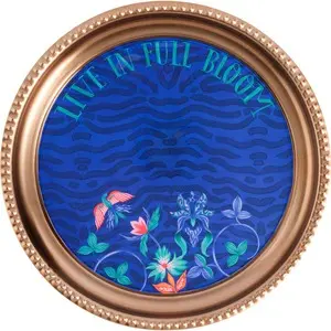 ZSA ZSA ZSU Nanpur Patterned Round Metal Decorative Tray 14x14 - Blue