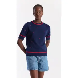 WISPR Embroidered Knit Top - Navy/red