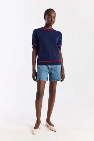 WISPR Embroidered Knit Top - Navy/red