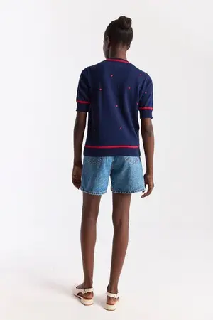 WISPR Embroidered Knit Top - Navy/red