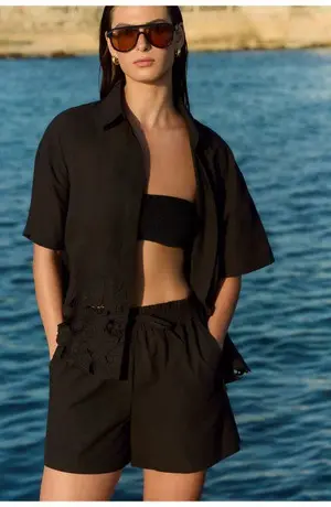 LUMA GOTTEX Amalfi Lace Button-down Shirt - Black
