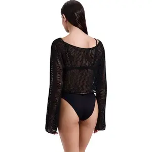 LUMA GOTTEX Monaco Net Crochet Crop Top Cover-up Black