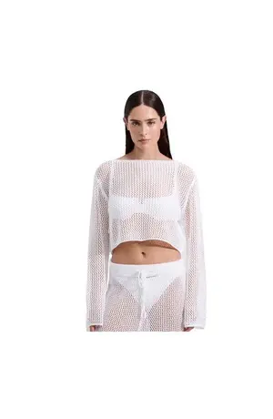 LUMA GOTTEX Monaco Net Crochet Crop Top Cover-up - Off-white
