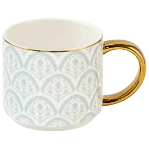 SWEET WATER DECOR Patterned 14 Oz Gold Handle Coffee Mug Blue Fan