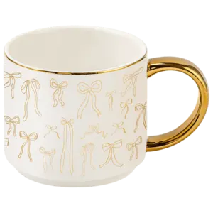 SWEET WATER DECOR Patterned 14 Oz Gold Handle Coffee Mug - Bows