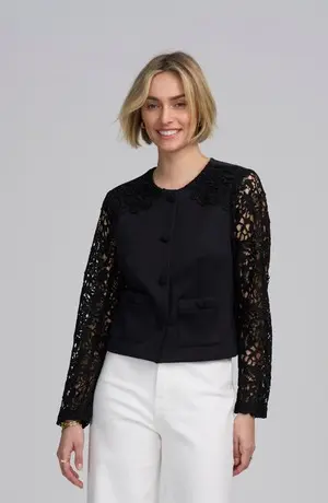 ELLE COLLECTION Lace Satin Jacket - Black