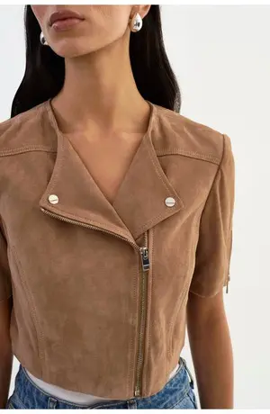 LAMARQUE Kirsi S | Suede Cropped Jacket - Latte