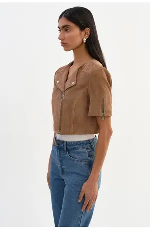 LAMARQUE Kirsi S | Suede Cropped Jacket - Latte