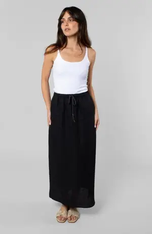 LEISURE LAB Linen Maxi Skirt - Black