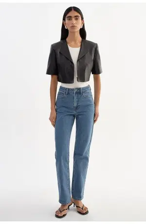LAMARQUE Aviana Collarless Leather Jacket - Black