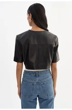 LAMARQUE Aviana Collarless Leather Jacket - Black