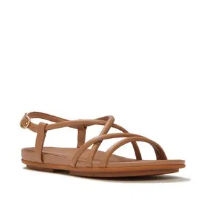 Fitflop Gracie Leather Strappy Flat Sandals - Classic Tan