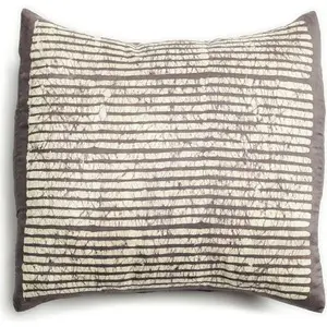 STUDIO VARIOUSLY Maple Black Hand Wax Block Printed Stripes Mulberry Silk Pillowcover Only - Black/maple
