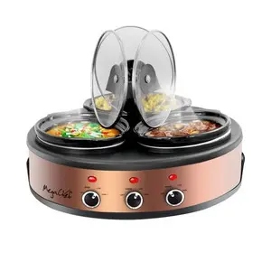 MEGACHEF Round Slow Cooker And Buffet Server With 3 Ceramic Cooking Pots - Black