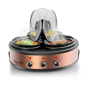MEGACHEF Round Slow Cooker And Buffet Server With 3 Ceramic Cooking Pots