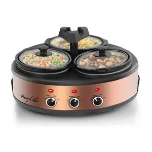 MEGACHEF Round Slow Cooker And Buffet Server With 3 Ceramic Cooking Pots