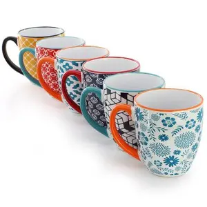 ELAMA Rory 6 Piece 16 Ounce Design Stoneware Mug Set