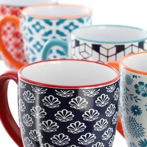 ELAMA Rory 6 Piece 16 Ounce Design Stoneware Mug Set