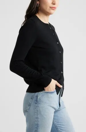 Caslon Merino Wool Blend Cardigan - Black