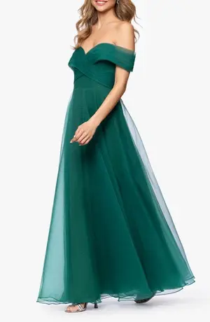 Betsy & Adam Off-the-shoulder Tulle Gown