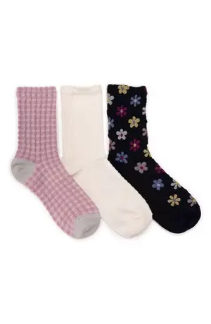 MUK LUKS Assorted 3-pack Cotton-blend Crew Socks - Pink