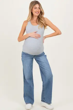 PINKBLUSH Classic Wide Leg Maternity Jeans - Light Blue