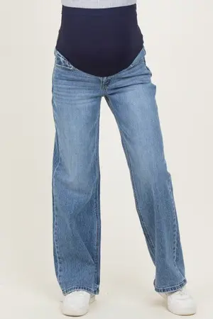 PINKBLUSH Classic Wide Leg Maternity Jeans - Light Blue