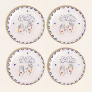 ZSA ZSA ZSU Agra Hand Patterned Round Metal Decorative Tray Set Of 4