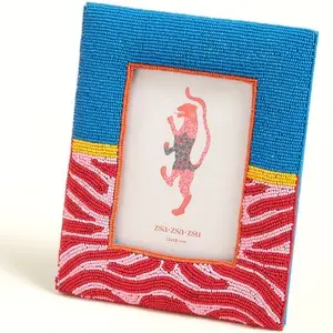 ZSA ZSA ZSU Dadri Decorative Beaded Wood Frame 8x7 - Blue