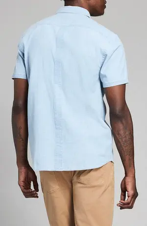Billy Reid Donelson Short Sleeve Organic Cotton Chambray Sport Shirt